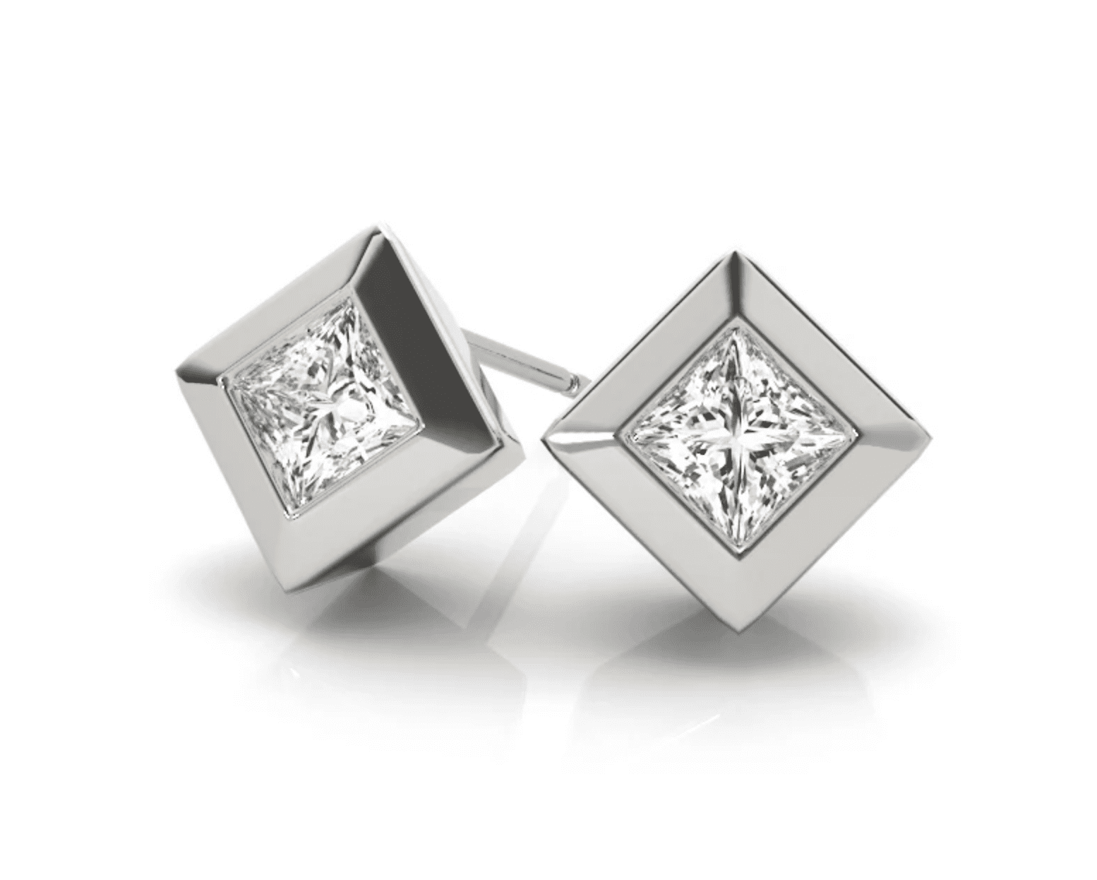 Bezel Set Princess Cut Diamond Earrings | CDI DIAMOND
